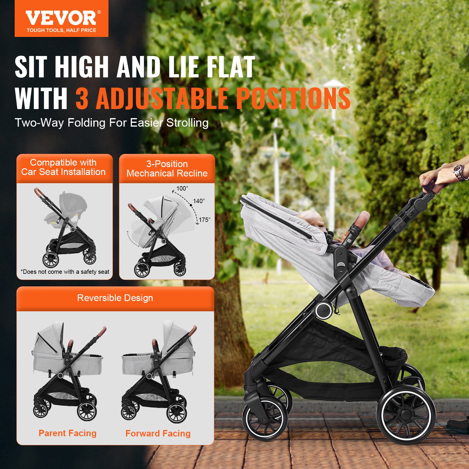 VEVOR Standard Baby Stroller, Infant Toddler Stroller with Bassinet ...