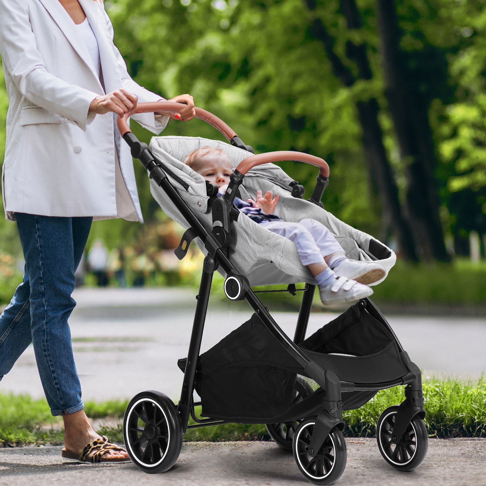 VEVOR Standard Baby Stroller, Infant Toddler Stroller with Bassinet ...