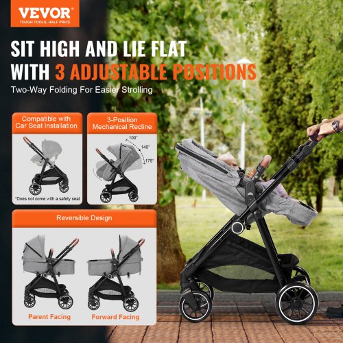 VEVOR Standard Baby Stroller, Infant Toddler Stroller with Bassinet ...