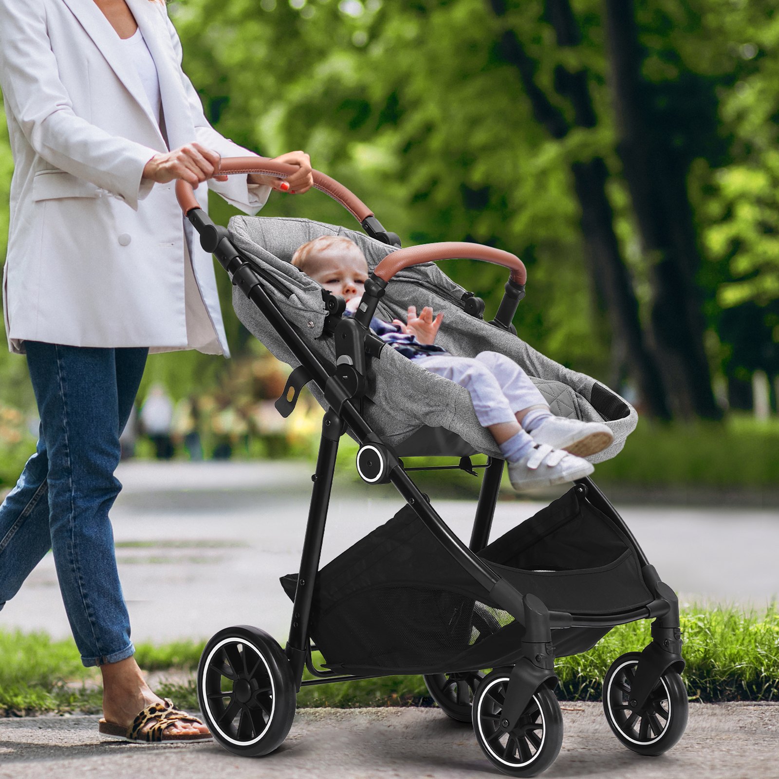 VEVOR Standard Baby Stroller, Infant Toddler Stroller with Bassinet ...