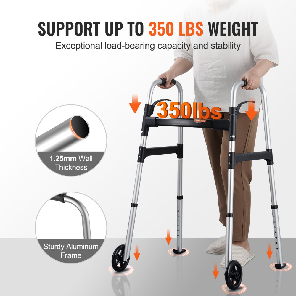 VEVOR Folding Walker Aluminum Mobility Walker Aid with Adjustable ...