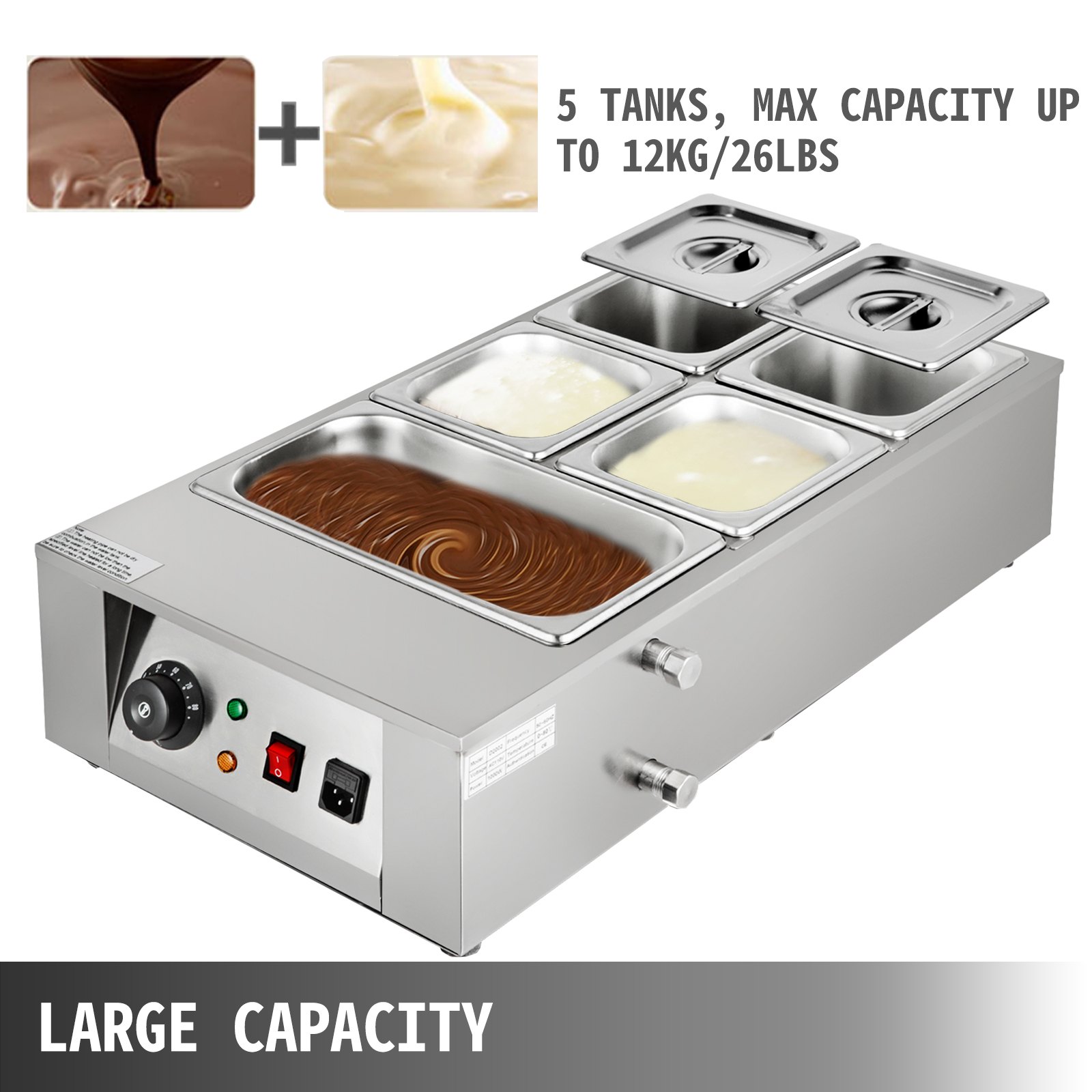 VEVOR 1KW Electric Chocolate Melting Pot Machine 5 Tanks 26.45lbs ...