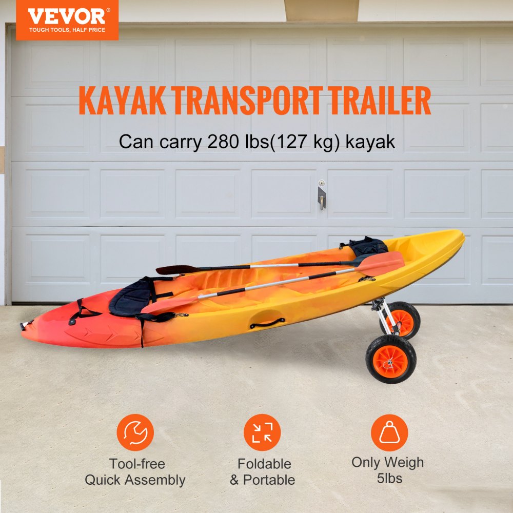 VEVOR Adjustable Kayak Cart Canoe Boat Carrier 280lbs Load with 10 ...