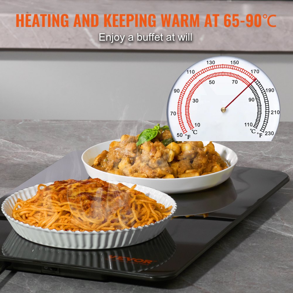 VEVOR Electric Warming Tray, 16.5" x 11" Portable Tempered Glass ...