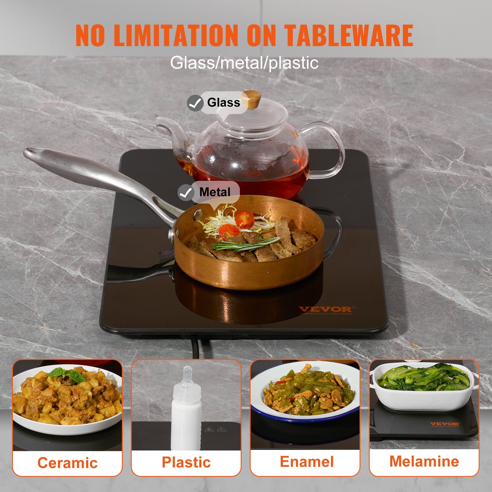 VEVOR Electric Warming Tray, 16.5" x 11" Portable Tempered Glass ...