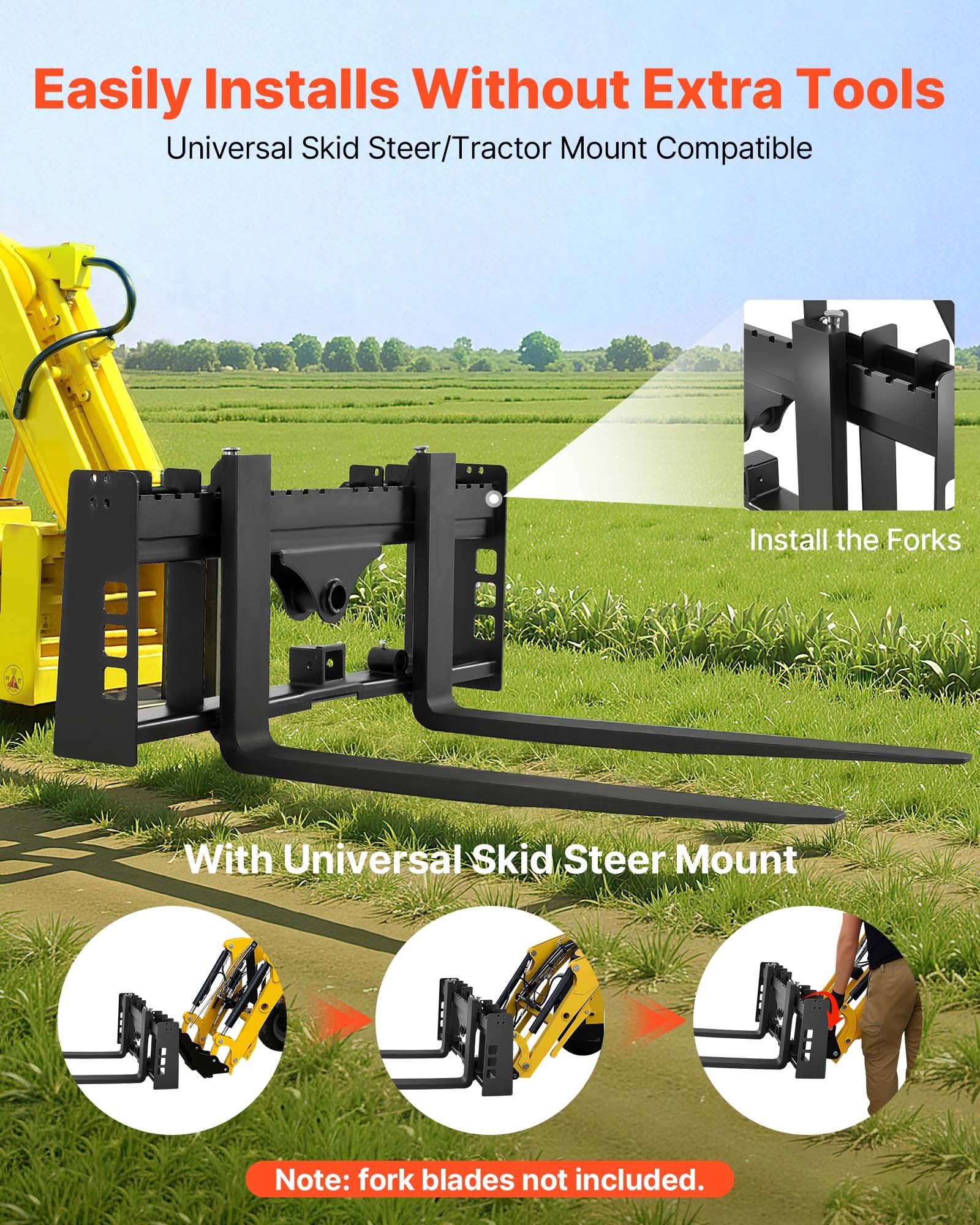 VEVOR Skid Steer Pallet Frame, 4000 lbs Rated Load Capacity, 45-inch ...