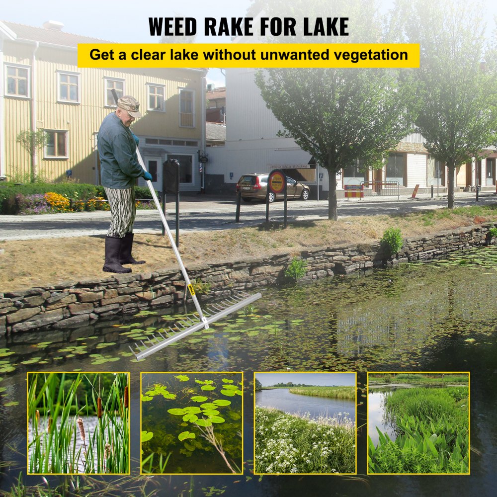 Vevor Lake Rake Aquatic Weed Rake 35" Width Head Weed Lake Rake W/ 33 ...