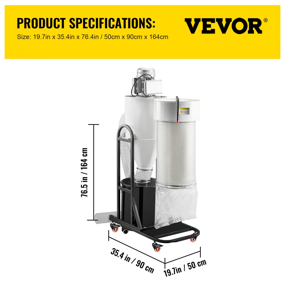 VEVOR Cyclone Dust Collector Woodworking Dust Collector 2HP 220V Heavy ...