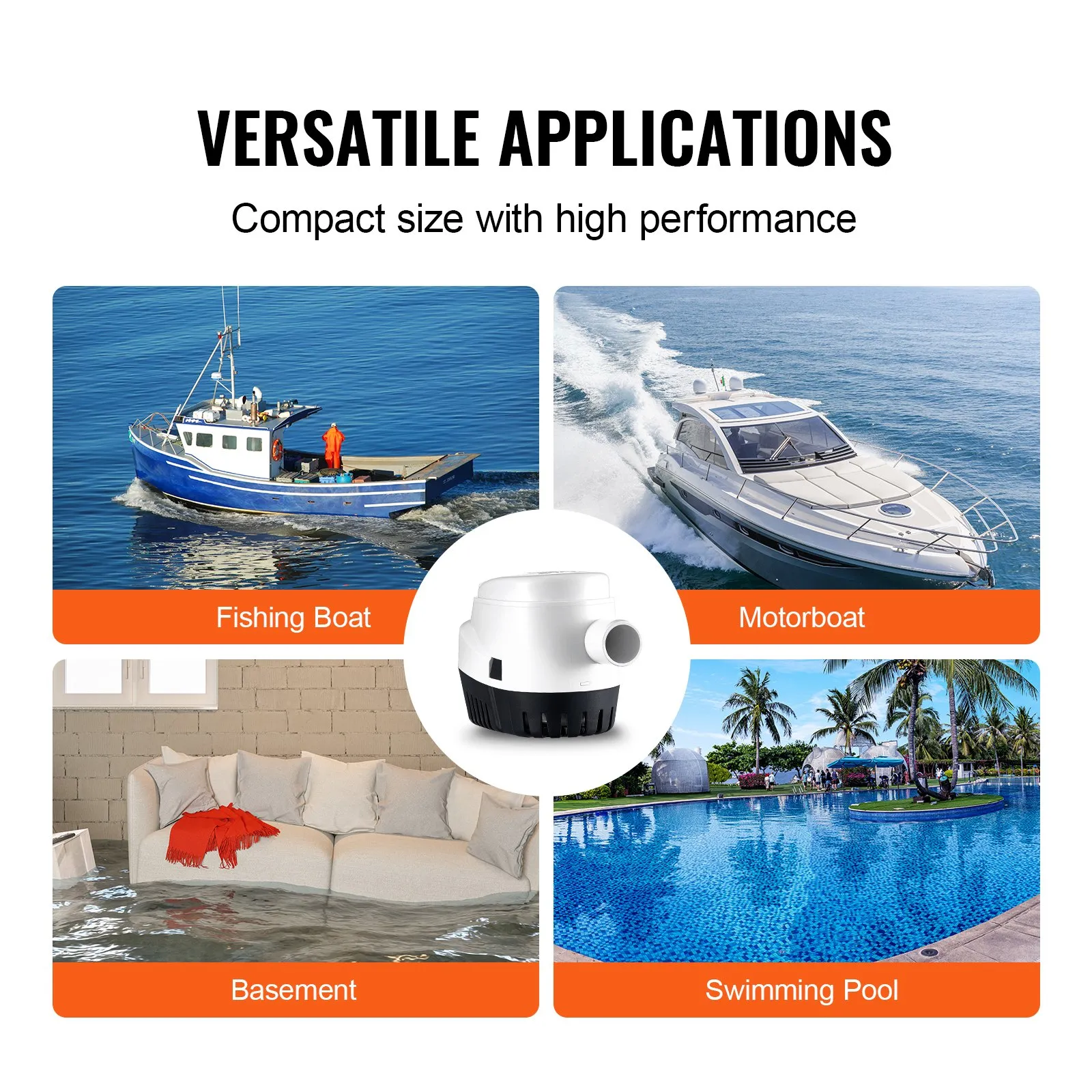 VEVOR Bilge Pump, 1100GPH 12V Automatic Submersible Boat Bilge Water ...