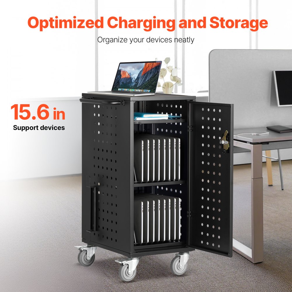 VEVOR Laptop Cart, 20 Device Mobile Charging Cart, Up to 15.6 in Screen ...