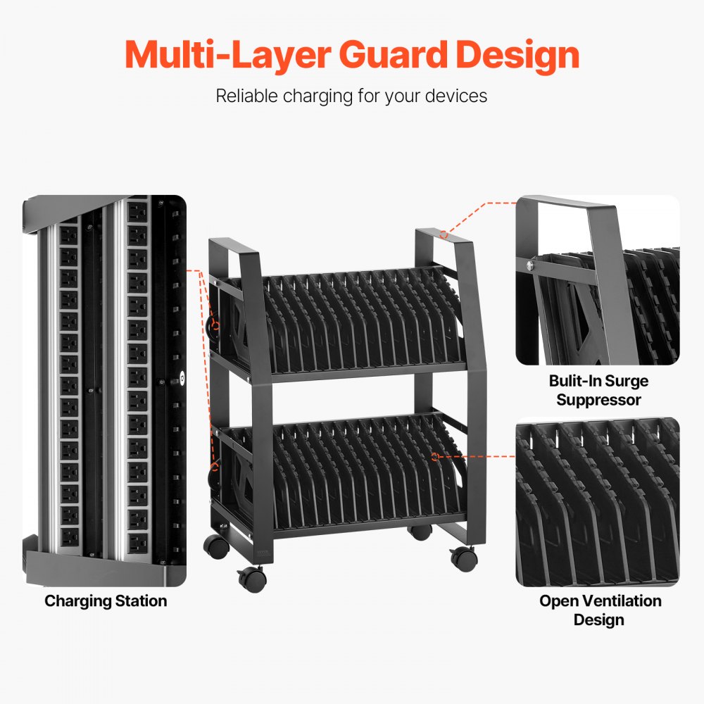 VEVOR Laptop Cart, 32 Device Mobile Open Charging Station, Up to 15.6 ...
