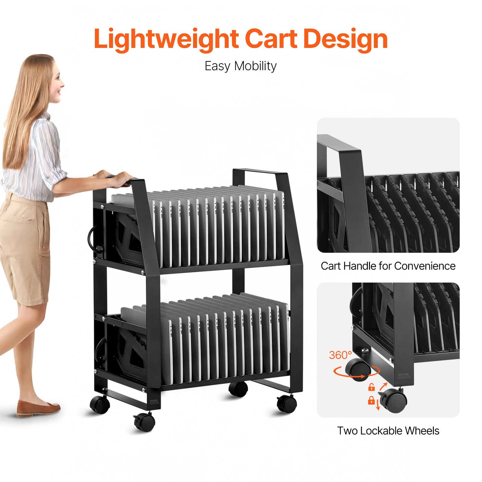 VEVOR Laptop Cart, 32 Device Mobile Open Charging Station, Up to 15.6 ...