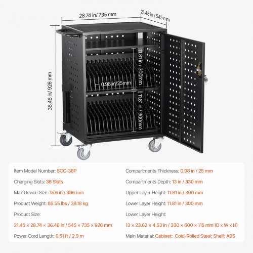 VEVOR Charging Cart, 36 Device Mobile Charging Station, Up to 15.6 in ...