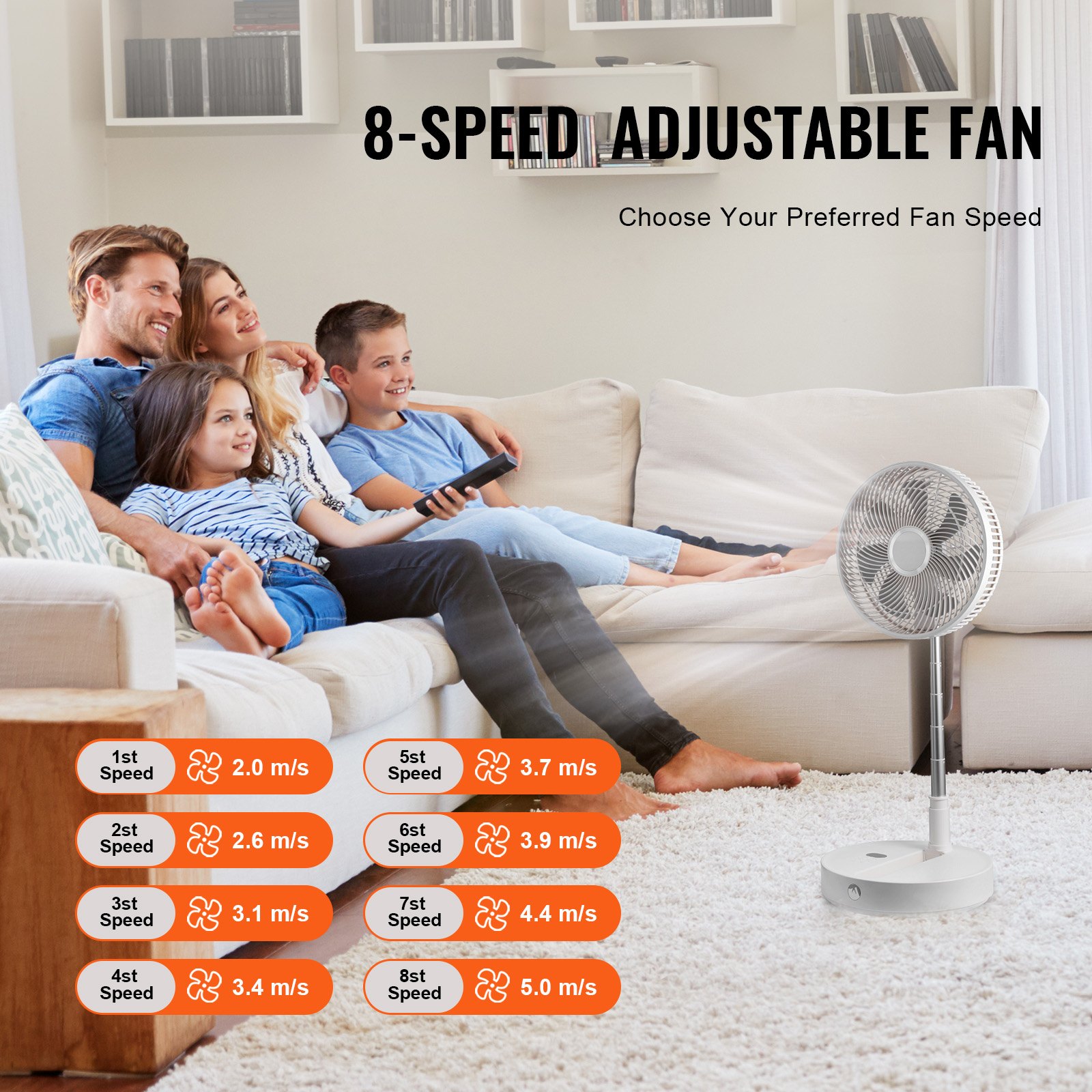 VEVOR 12 Inch Foldable Oscillating Standing Fan with Remote Control, 4 ...