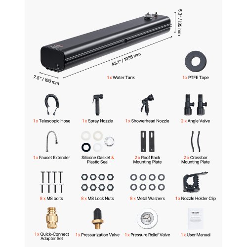 4.5 Gal Roof Rack Water Tank Portable Water Tank with Splash-Guard ...