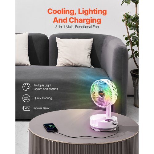 8 inch Foldable Rechargeable Oscillating Fan 3 in 1 Remote 8 Speeds ...