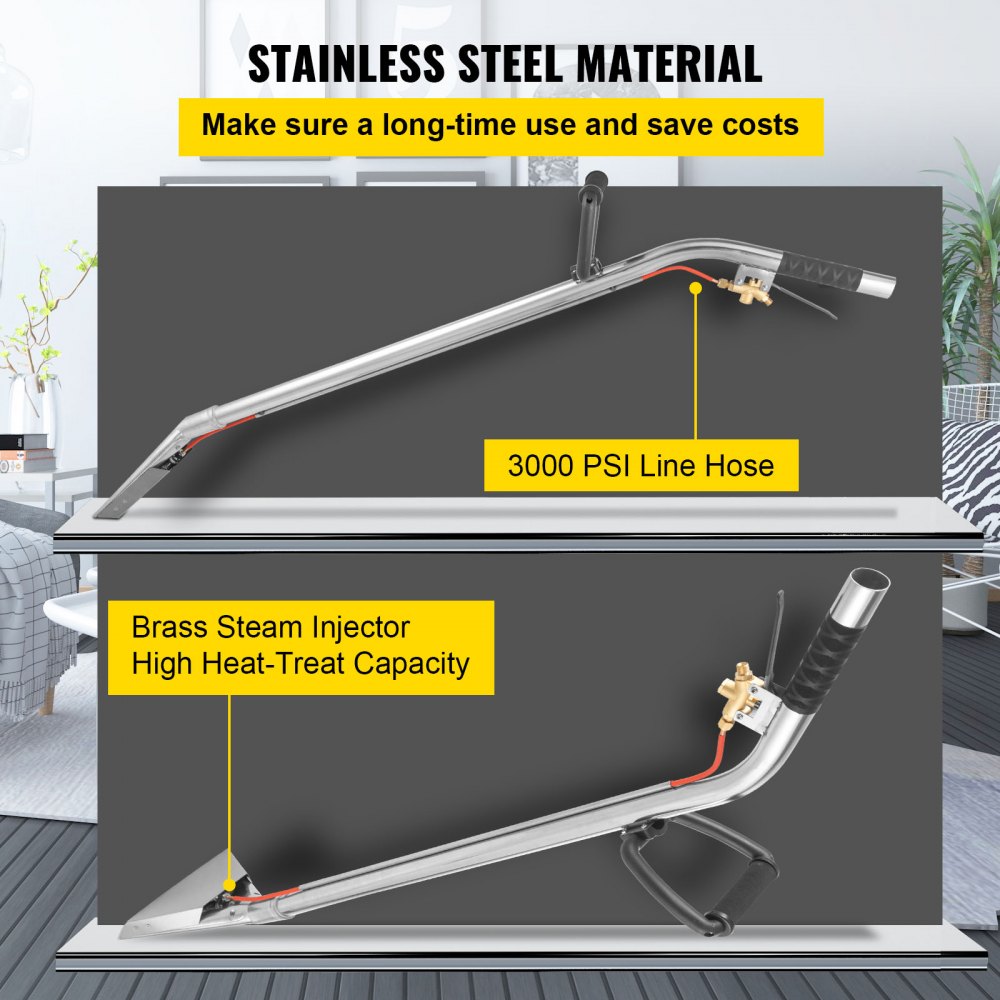 VEVOR Extractor Wand, 12" 2-Jet Upholstery Wand, Stainless Steel Carpet ...