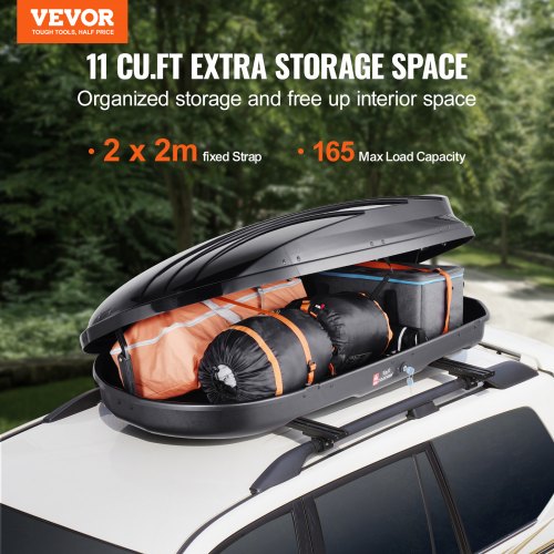 VEVOR Rooftop Cargo Carrier, 11 Cubic Feet Roof Cargo Box, ABS Hard ...