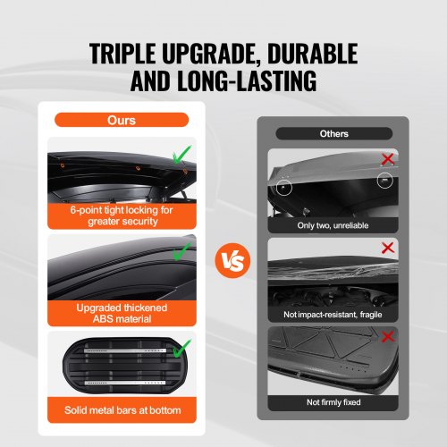 VEVOR Rooftop Cargo Carrier, 11 Cubic Feet Roof Cargo Box, ABS Hard ...