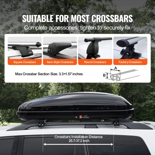 VEVOR Rooftop Cargo Carrier 14 Cubic Feet Luggage Storage Box ABS for ...
