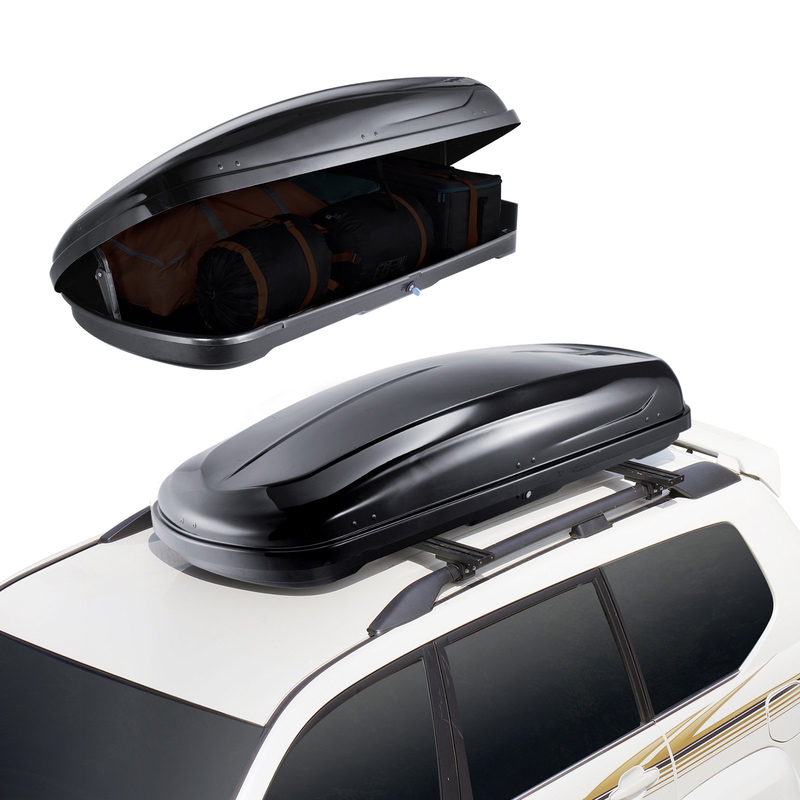 VEVOR Rooftop Cargo Carrier, 14 Cubic Feet Roof Cargo Box, ABS Hard ...