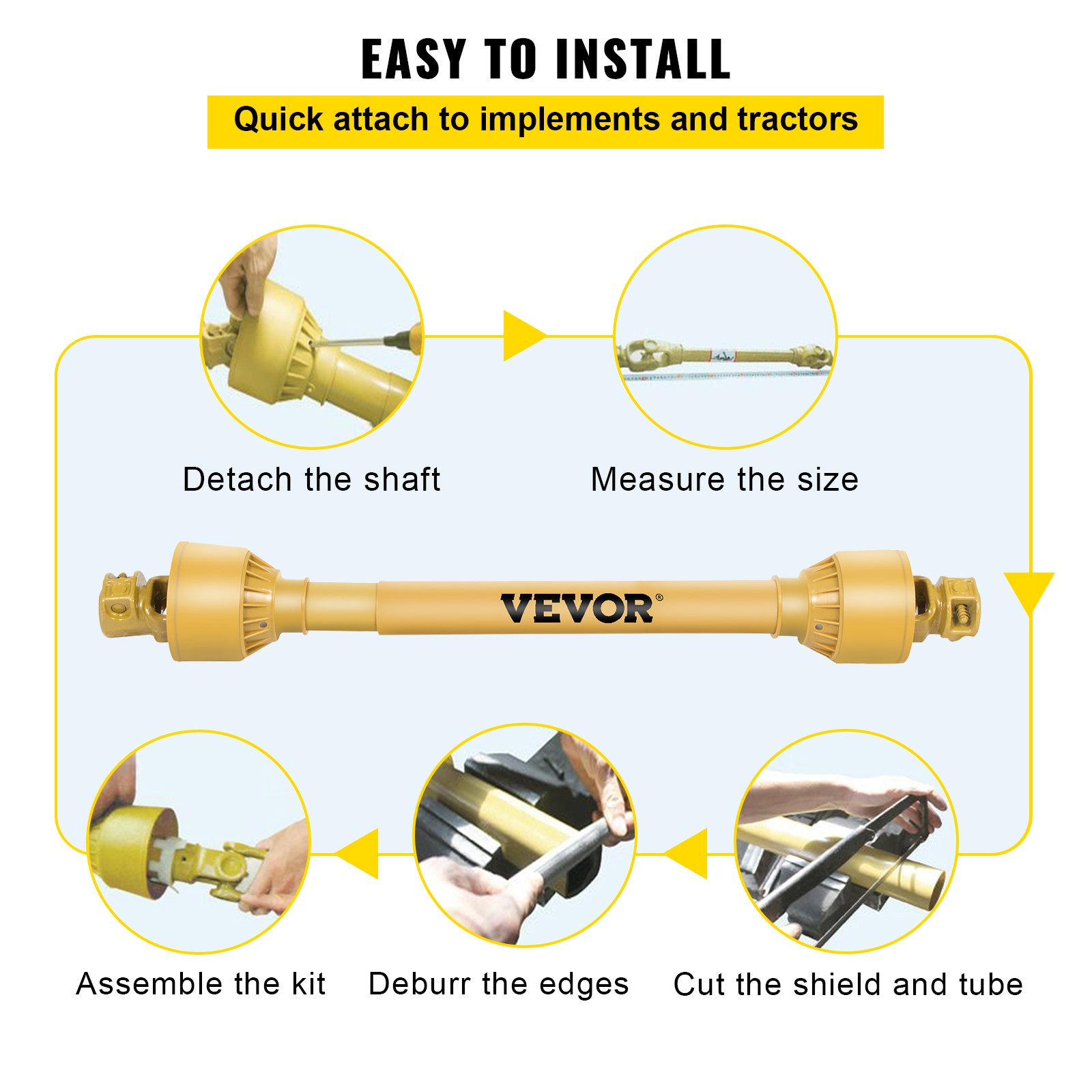 VEVOR PTO Shaft, 1-3/8” PTO Drive Shaft, 6 Spline Tractor and Implement ...