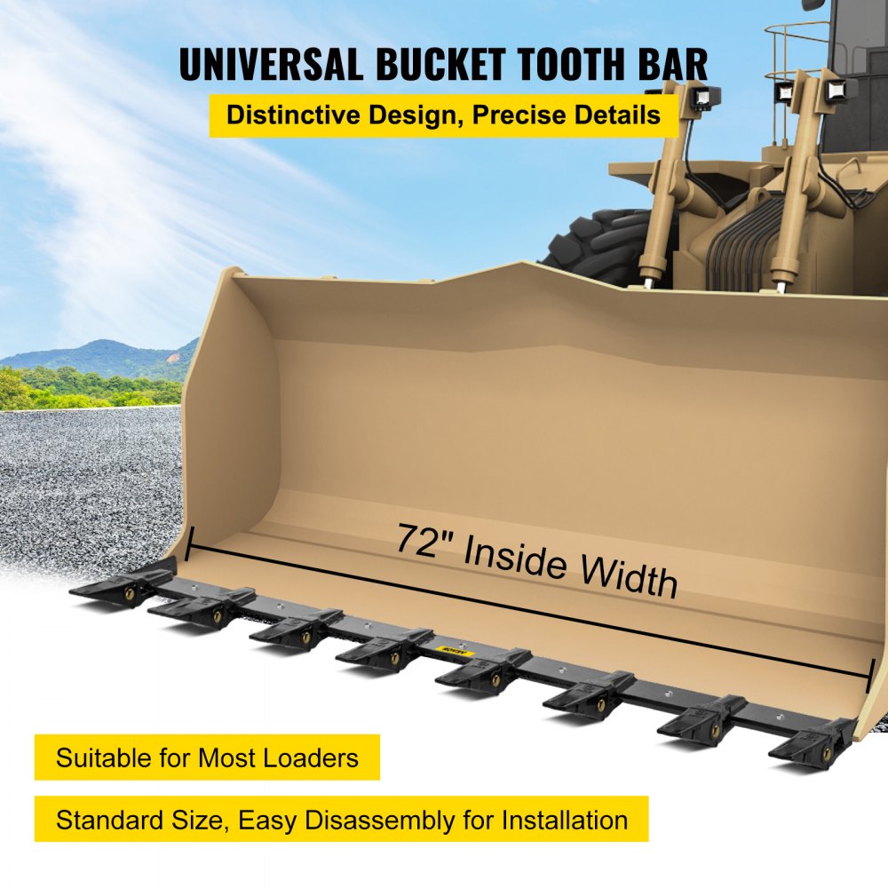 VEVOR Bucket Tooth Bar 66'' Inside Bucket Width Tractor Bucket Teeth 9. ...