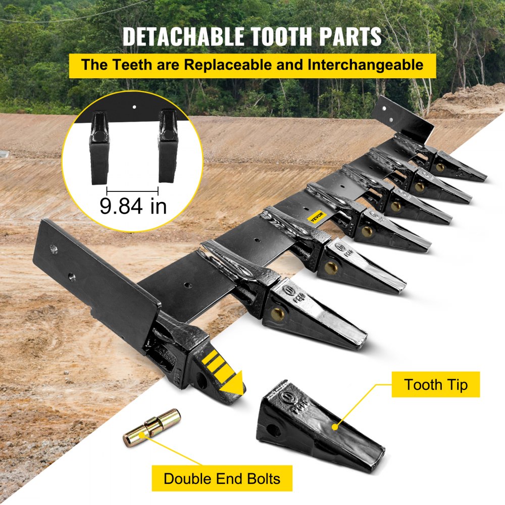 VEVOR Bucket Tooth Bar 72" Inside Bucket Width Tractor Bucket Teeth 9. ...