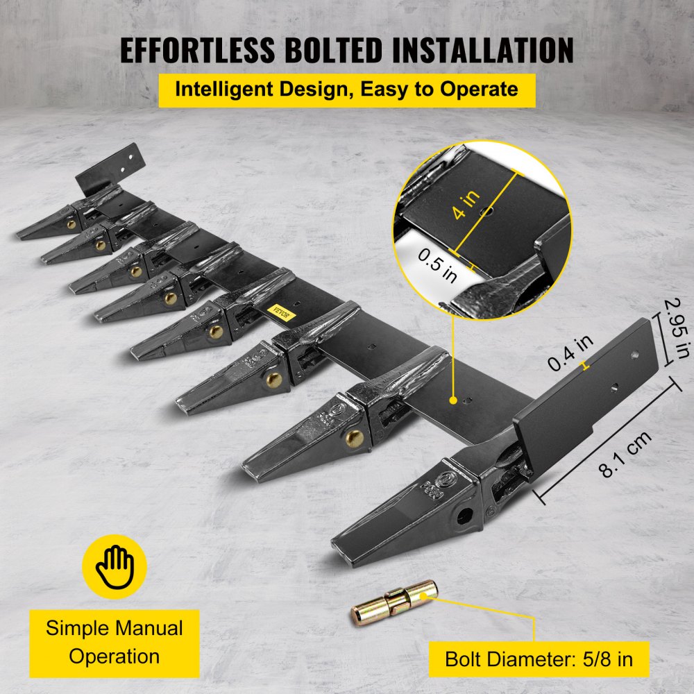 VEVOR Bucket Tooth Bar 72'' Inside Bucket Width Tractor Bucket Teeth 9. ...