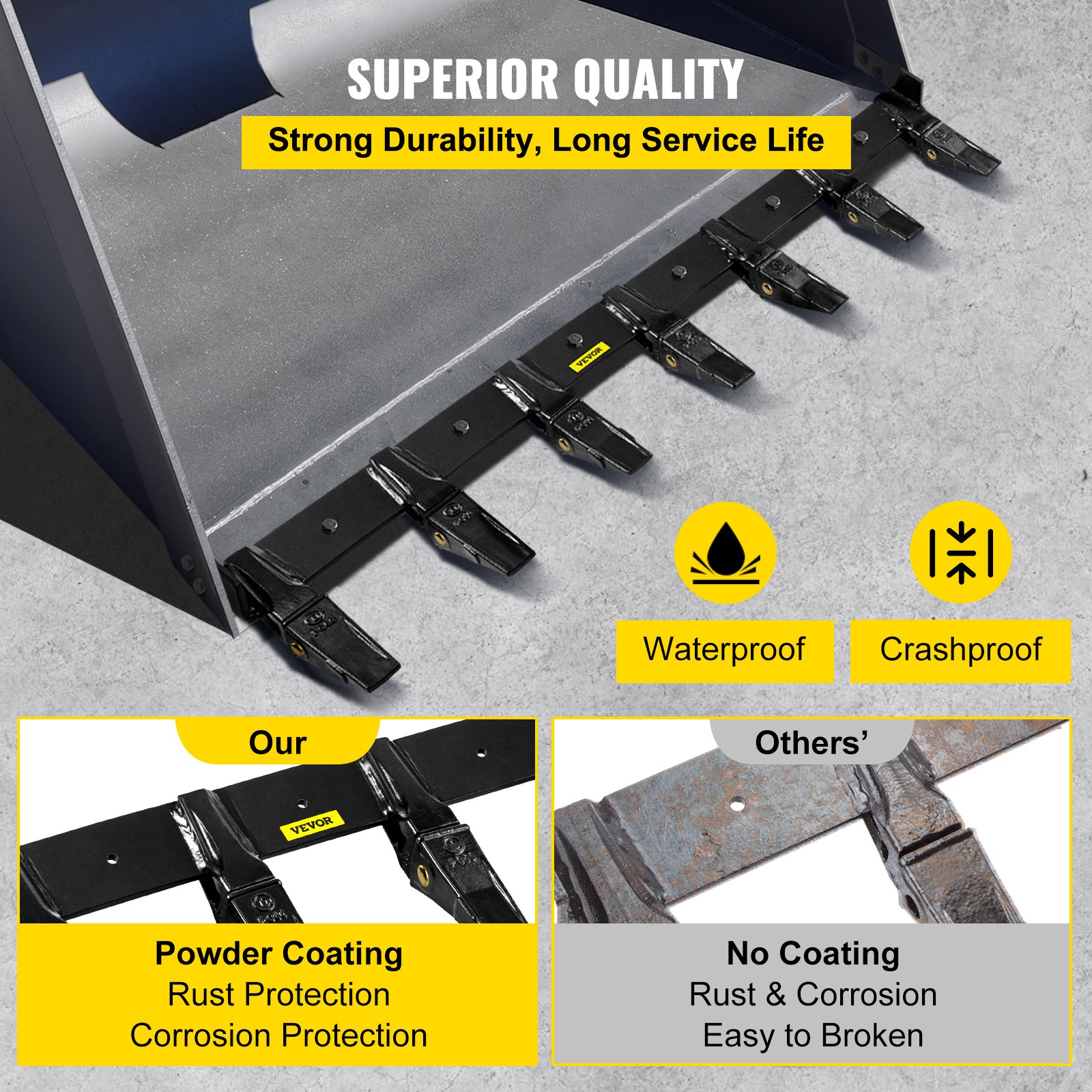 VEVOR Bucket Tooth Bar 72'' Inside Bucket Width Tractor Bucket Teeth 9. ...