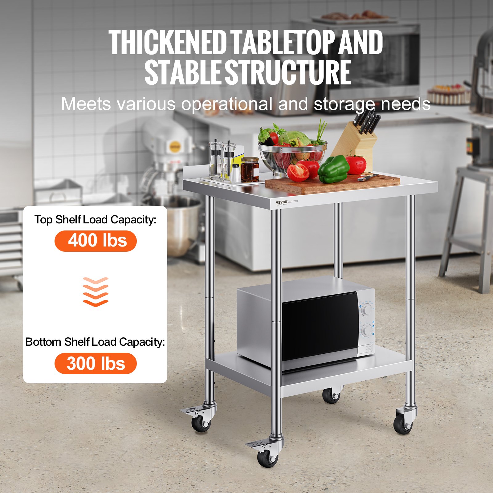 VEVOR 24 x 30 x 40 Inch Stainless Steel Work Table, Commercial Food ...