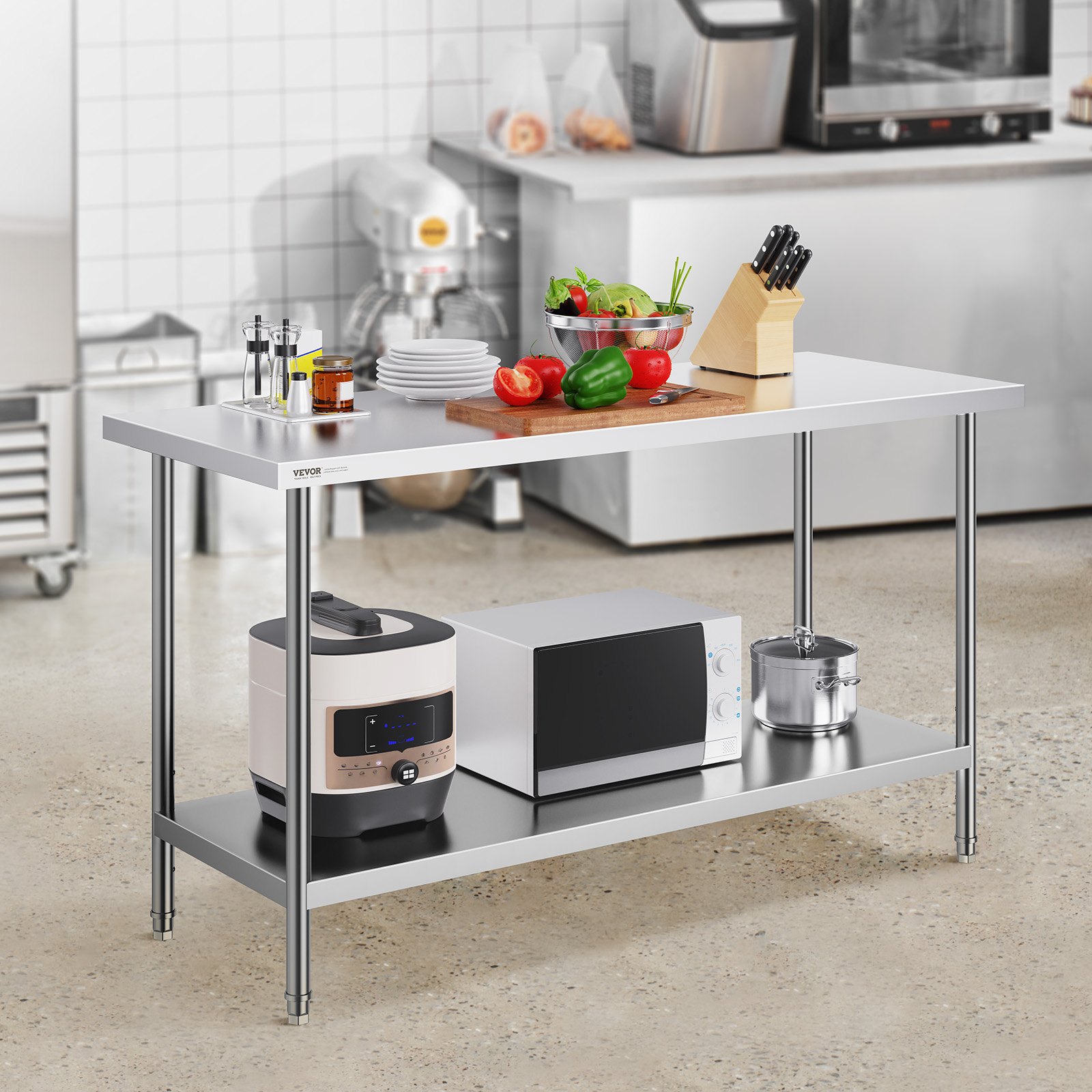 VEVOR Stainless Steel Prep Table, 24 x 60 x 34 Inch, 840 lbs Load ...