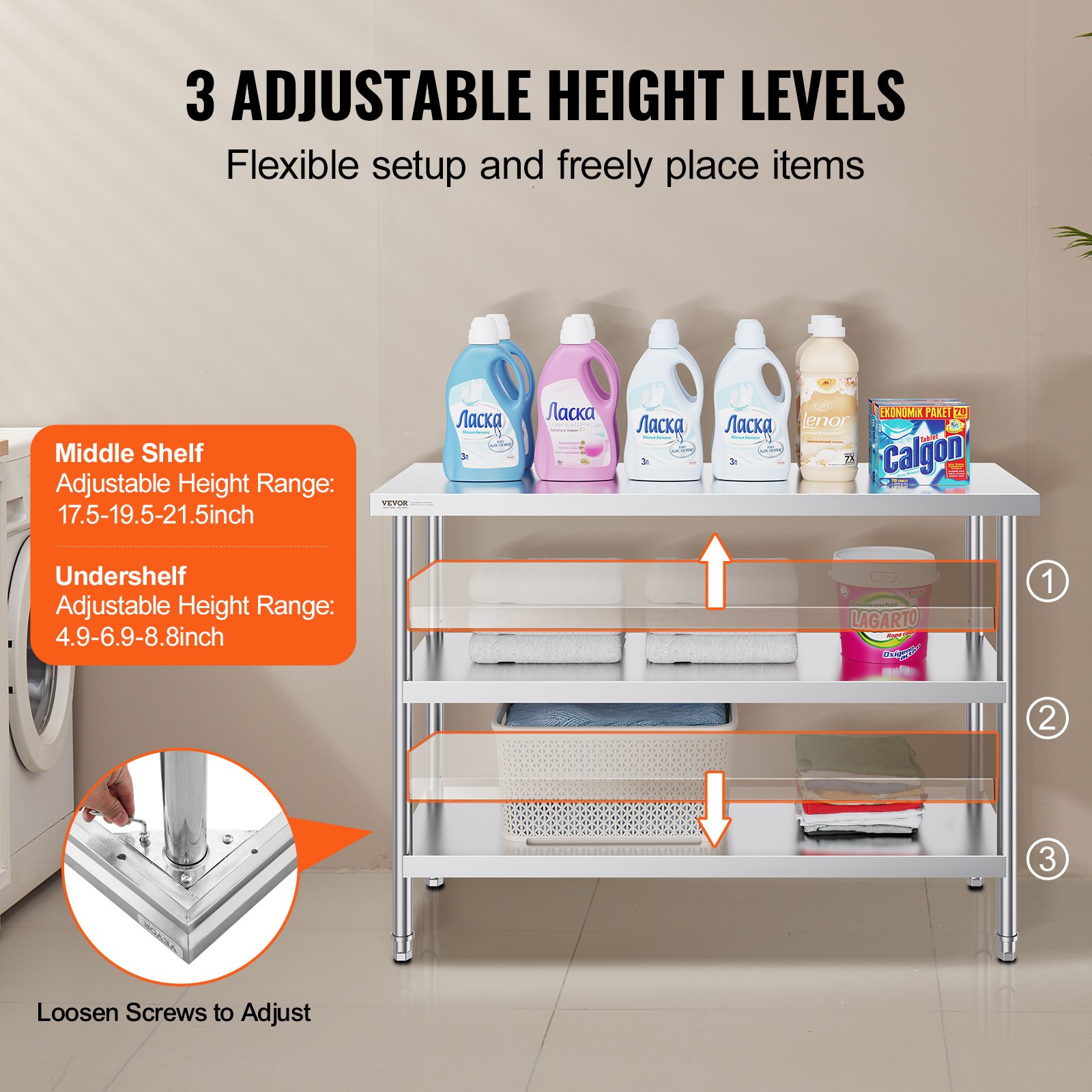 VEVOR Stainless Steel Food Prep Table, 18 x 48 x 34 Inch Commercial ...