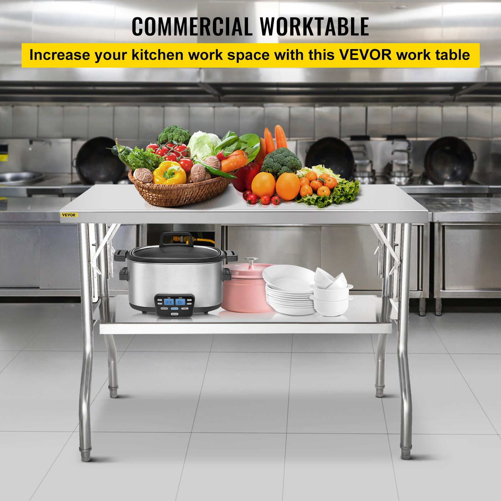 VEVOR Commercial Worktable Workstation 48 x 24 Inch Folding Commercial ...