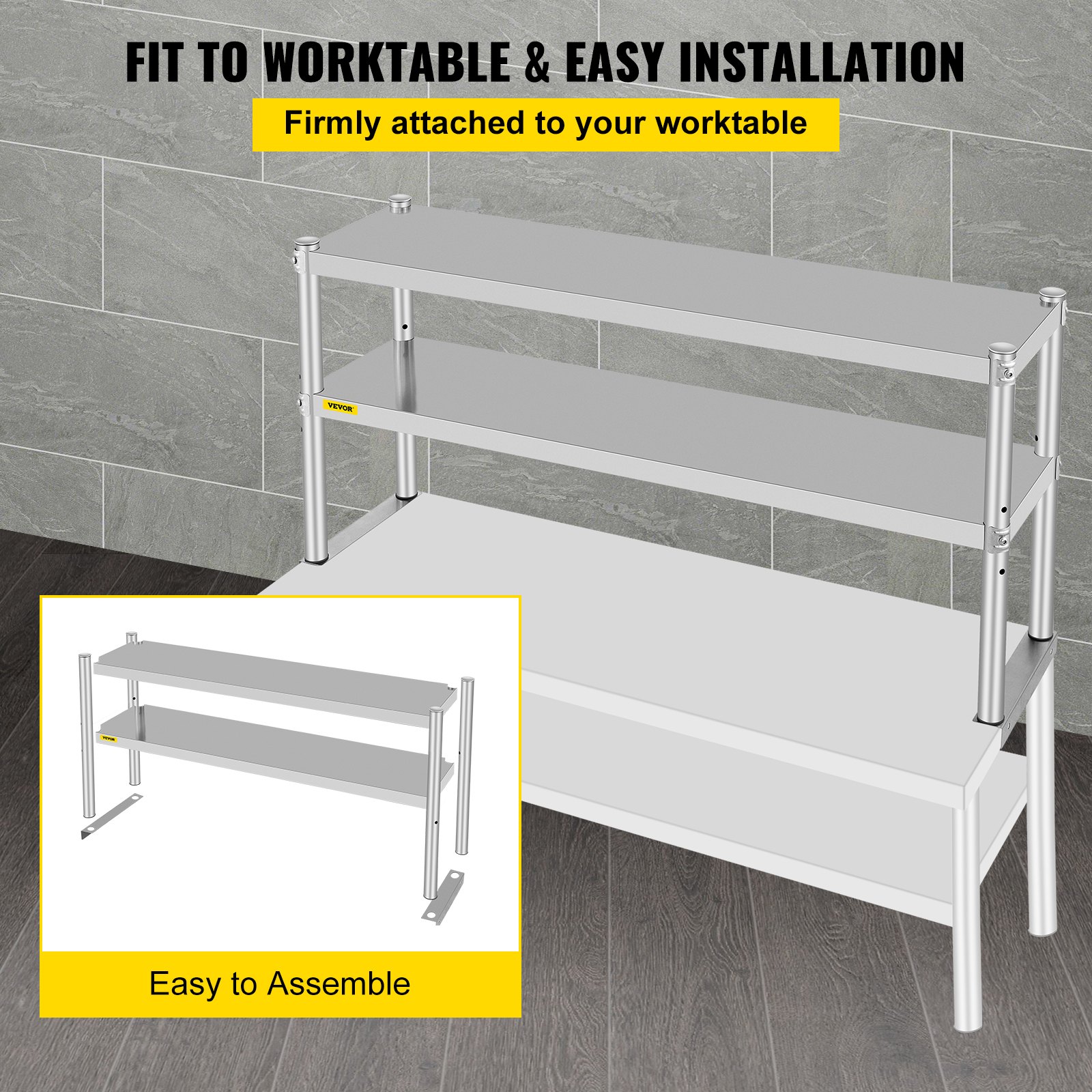 VEVOR Double Overshelf, Double Tier Stainless Steel Overshelf, 48 x 12 ...
