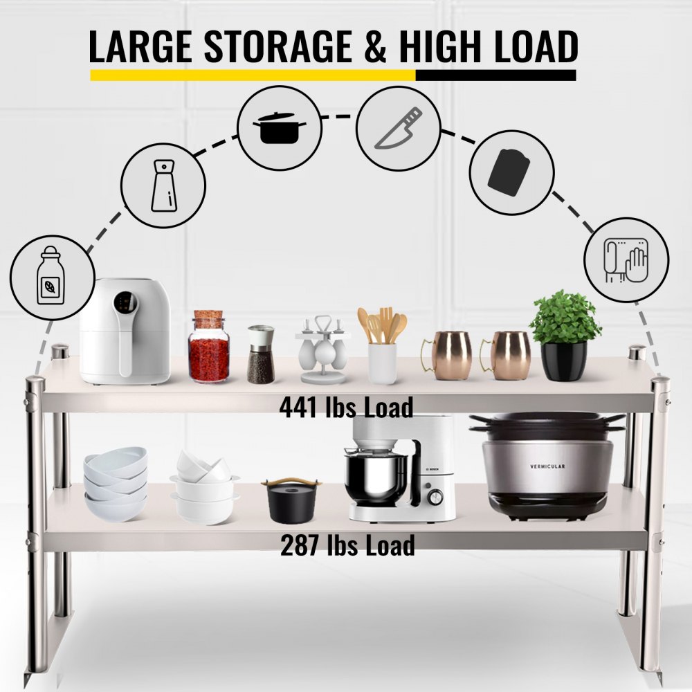 VEVOR Double Overshelf, Double Tier Stainless Steel Overshelf, 60 in ...