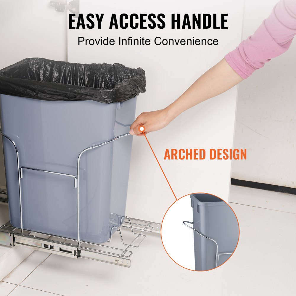 VEVOR Pull-Out Trash Can, 29L Single Bin, Under Mount Kitchen Waste ...