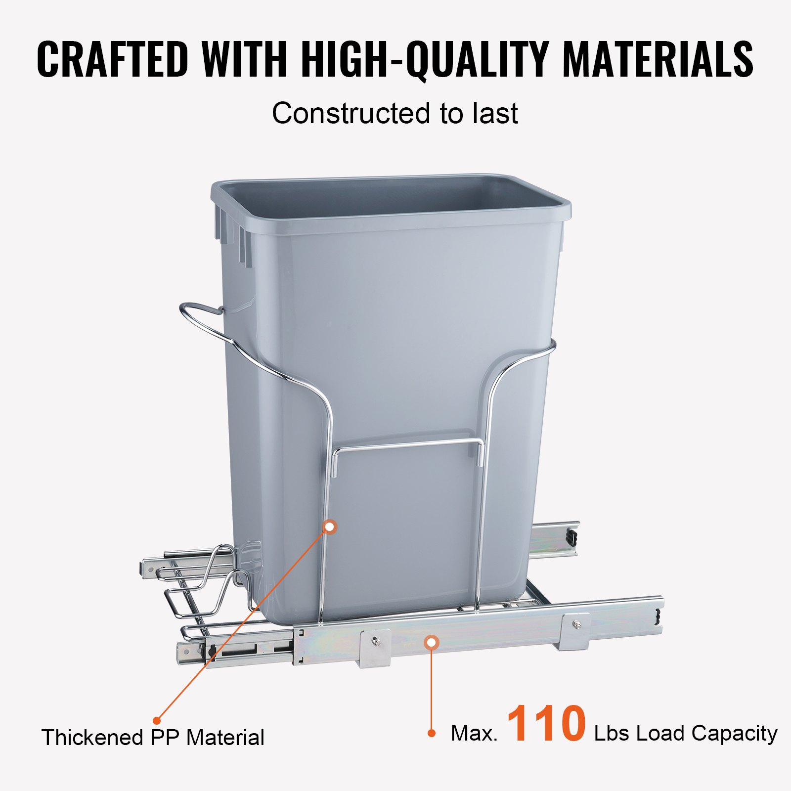 VEVOR Pull-Out Trash Can, 29L Single Bin, Under Mount Kitchen Waste ...