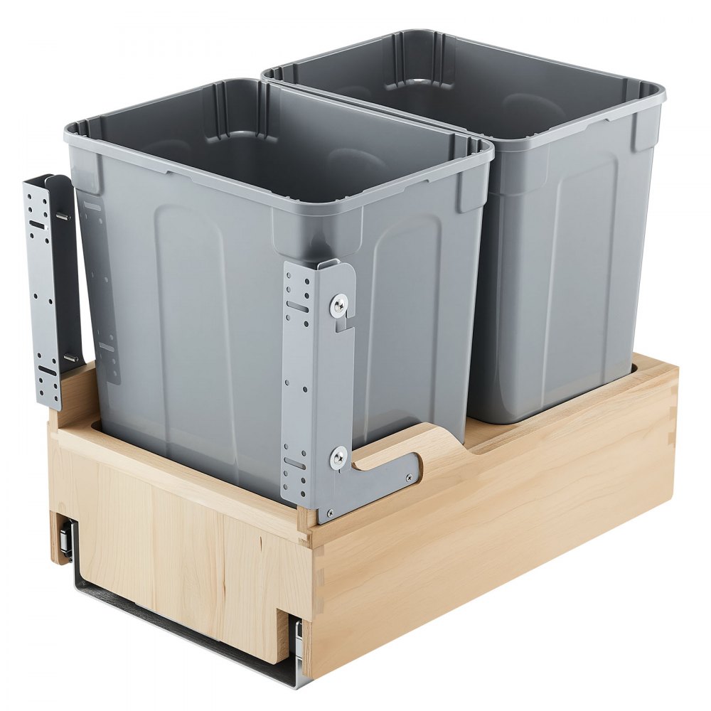 VEVOR Wood Pullout Trash Can for Kitchen Cabinets, 35 QT x2 Double ...
