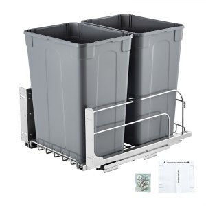VEVOR Pull-Out Trash Can, 35 QT x2 Double Under Mount Kitchen Waste ...