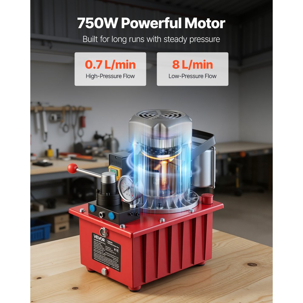 VEVOR Electric Hydraulic Pump, 750W 10,000 PSI, 120V Double Acting ...