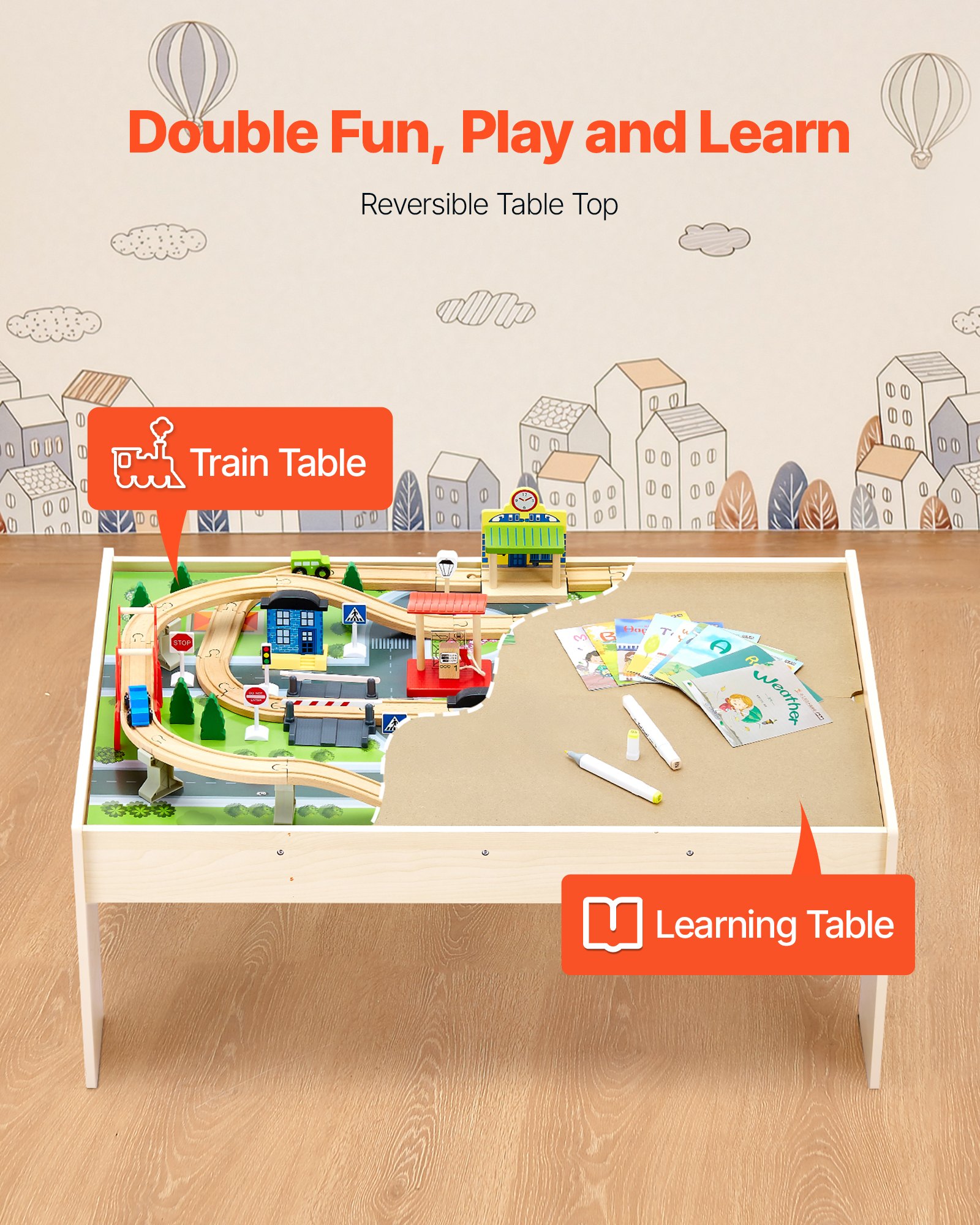 VEVOR Train Table Set — Wooden 84-PCS Kids Fun and Learning