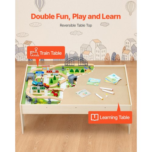 Train Table 120 Pieces Wooden Kids Activity Table with Collapsible ...