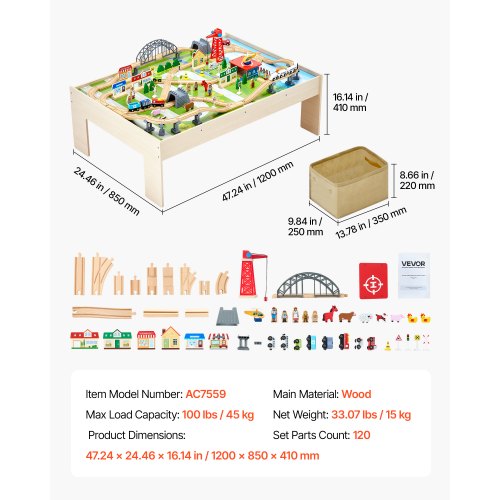 Train Table 120 Pieces Wooden Kids Activity Table with Collapsible ...
