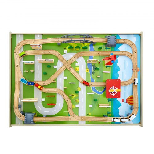 Train Table 120 Pieces Wooden Kids Activity Table with Collapsible ...