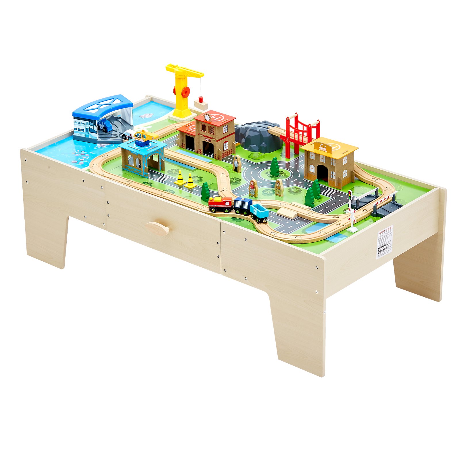 VEVOR Train Table, 62 Multicolor Pieces Wooden Kids Activity Table with ...
