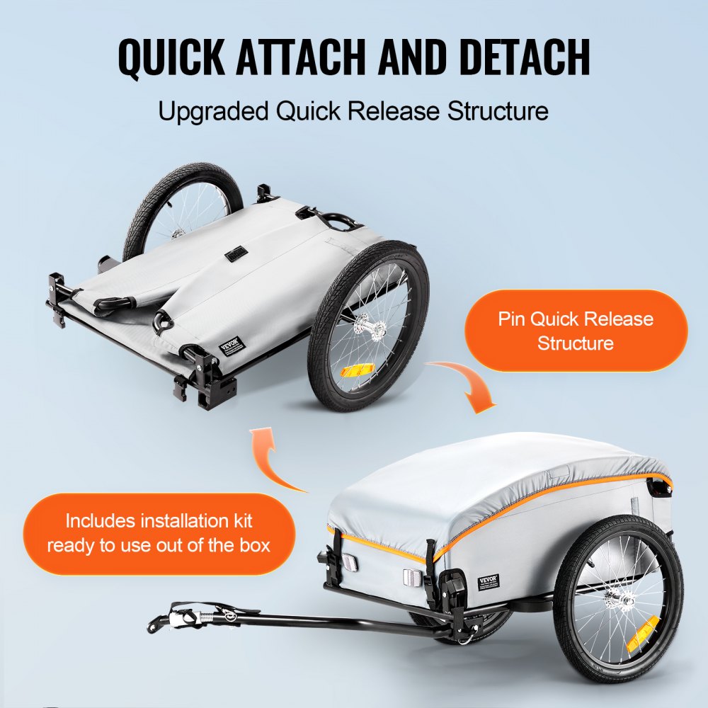VEVOR Bike Cargo Trailer, 100 lbs Load Capacity, Heavy-Duty Bicycle ...