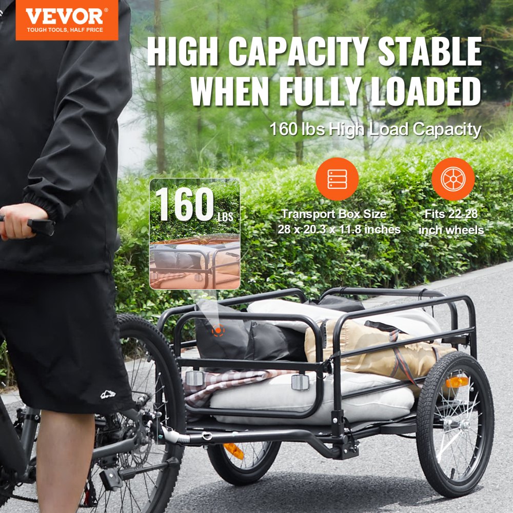 VEVOR Bike Cargo Trailer, 160 lbs Load Capacity, Heavy-Duty Bicycle ...