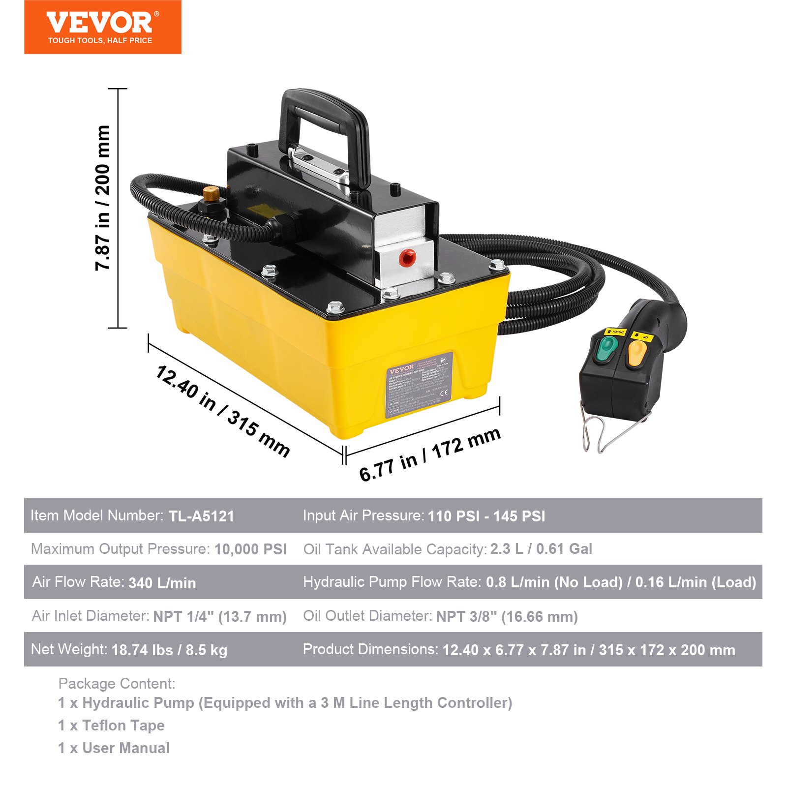 VEVOR Air Over Hydraulic Pump — High-Pressure Power Unit