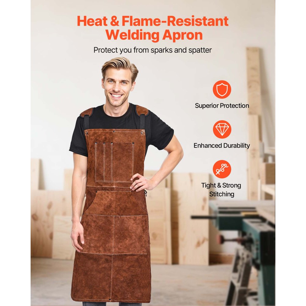 VEVOR Leather Welding Work Apron, Heavy Duty Cowhide Flame Resistant ...